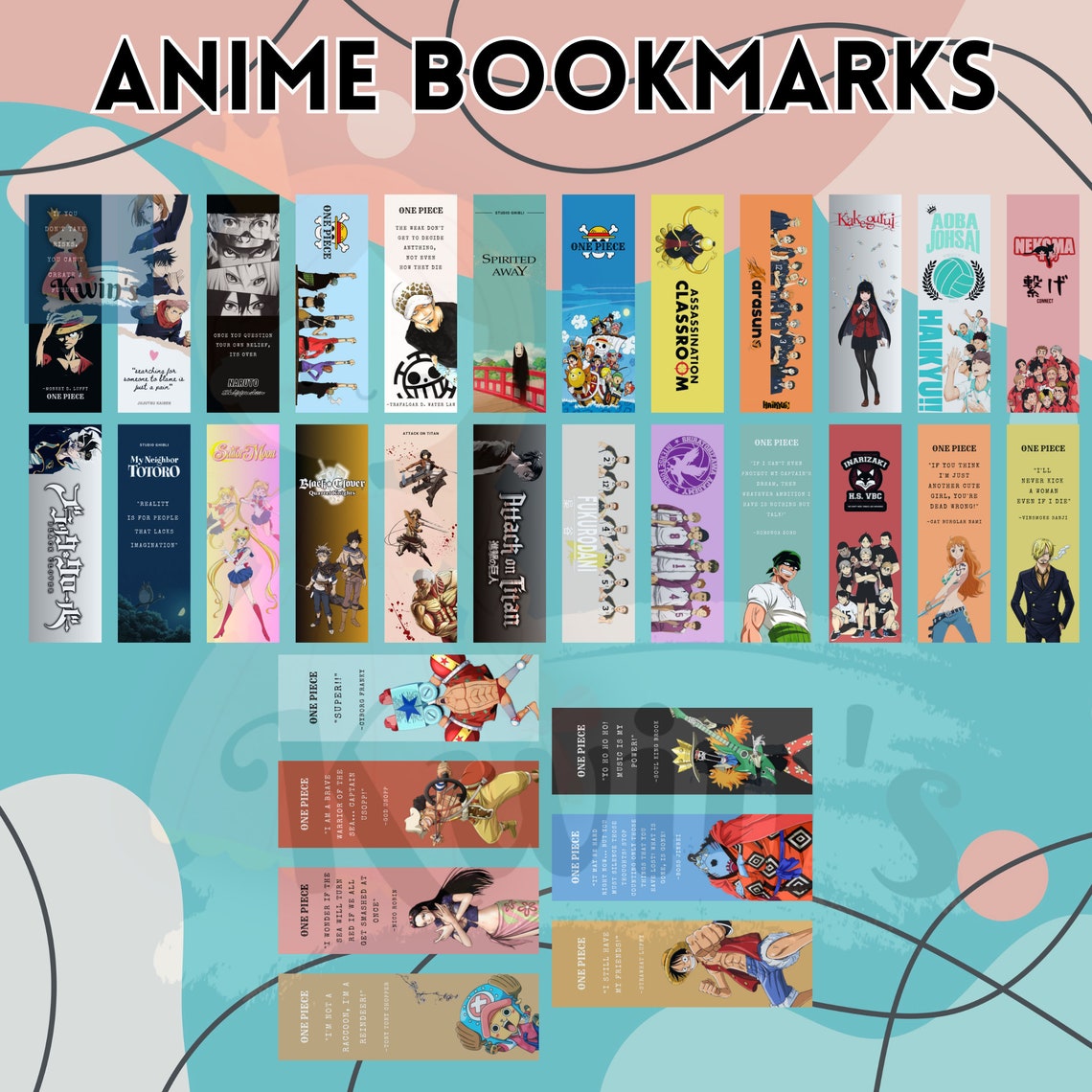 31 Anime Bookmarks Templates Canva Editable - Etsy