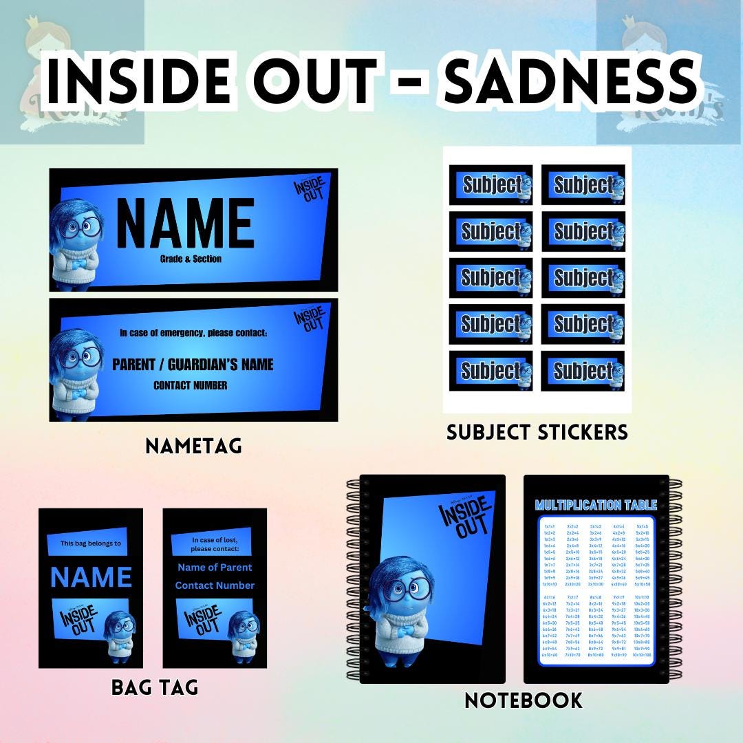 Inside Out 2 Characters Back to School Templates Nametag Subject ...