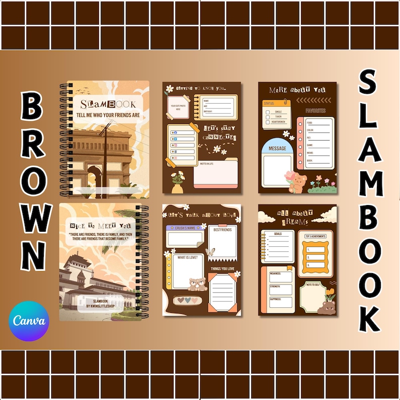 Brown Japanese Slam Book Slambook Cute Template Canva Editable ...