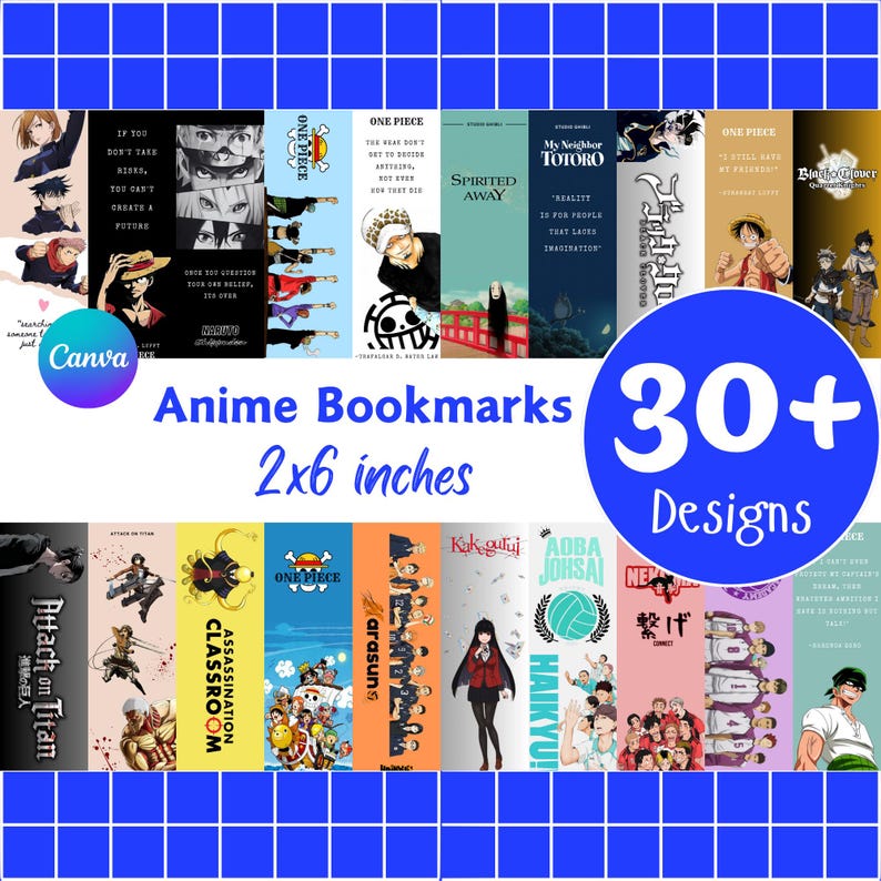 31 Anime Bookmarks Templates Canva Editable or PNG Ready to Print ...