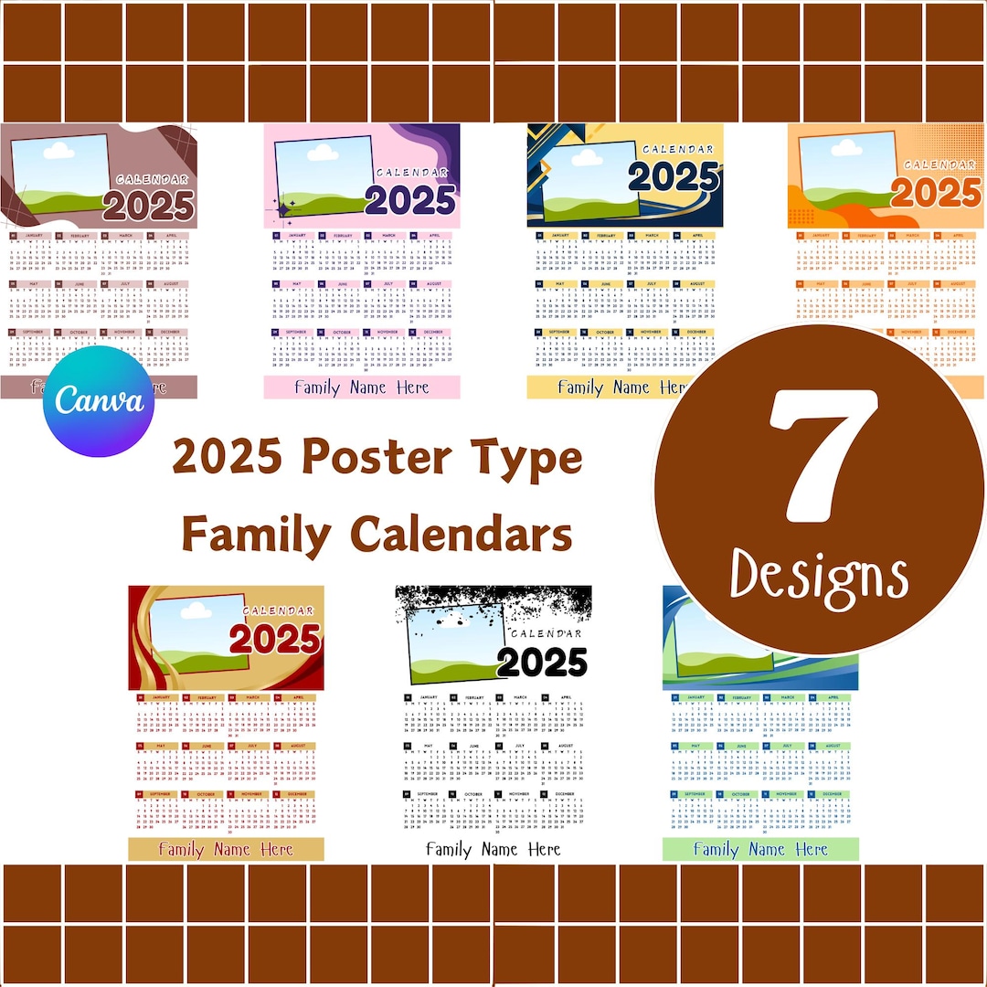 2025 Poster Wall Family Calendar Canva Editable Drag and Drop Printable ...