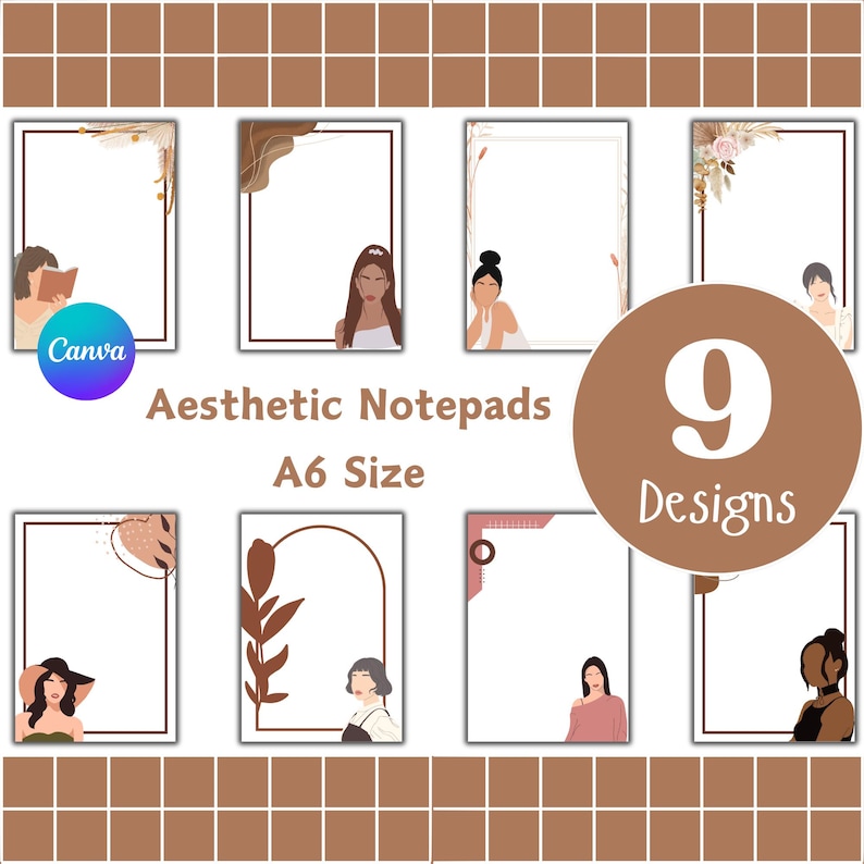 9 Aesthetic A6 Size Notepads Canva Editable Printable PNG - Etsy