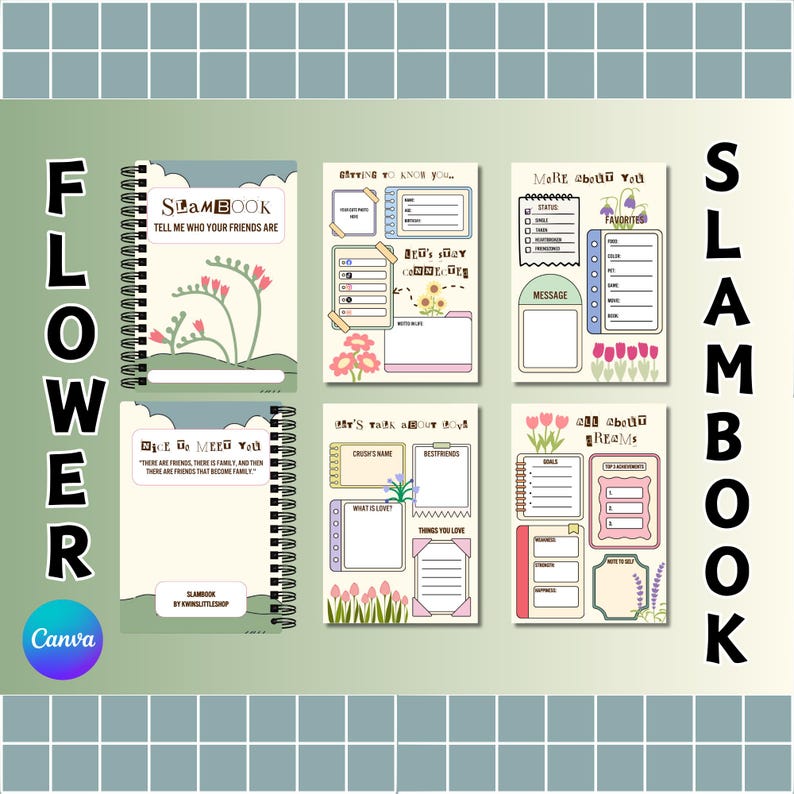 Flowers Slam Book Slambook Cute Template Canva Editable Printable - Etsy