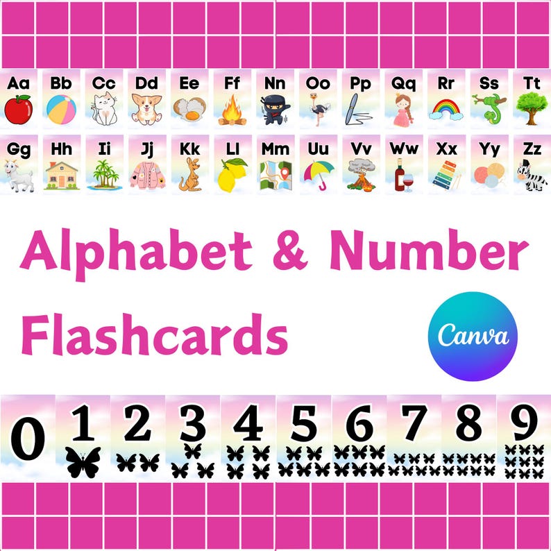 Alphabet & Number Flashcards Digital File Canva Editable Template ...