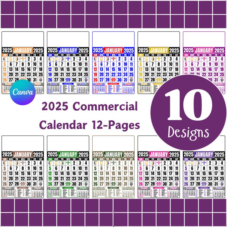 2025 PH Commercial Calendars 12 PAGES 10 COLORS - Etsy