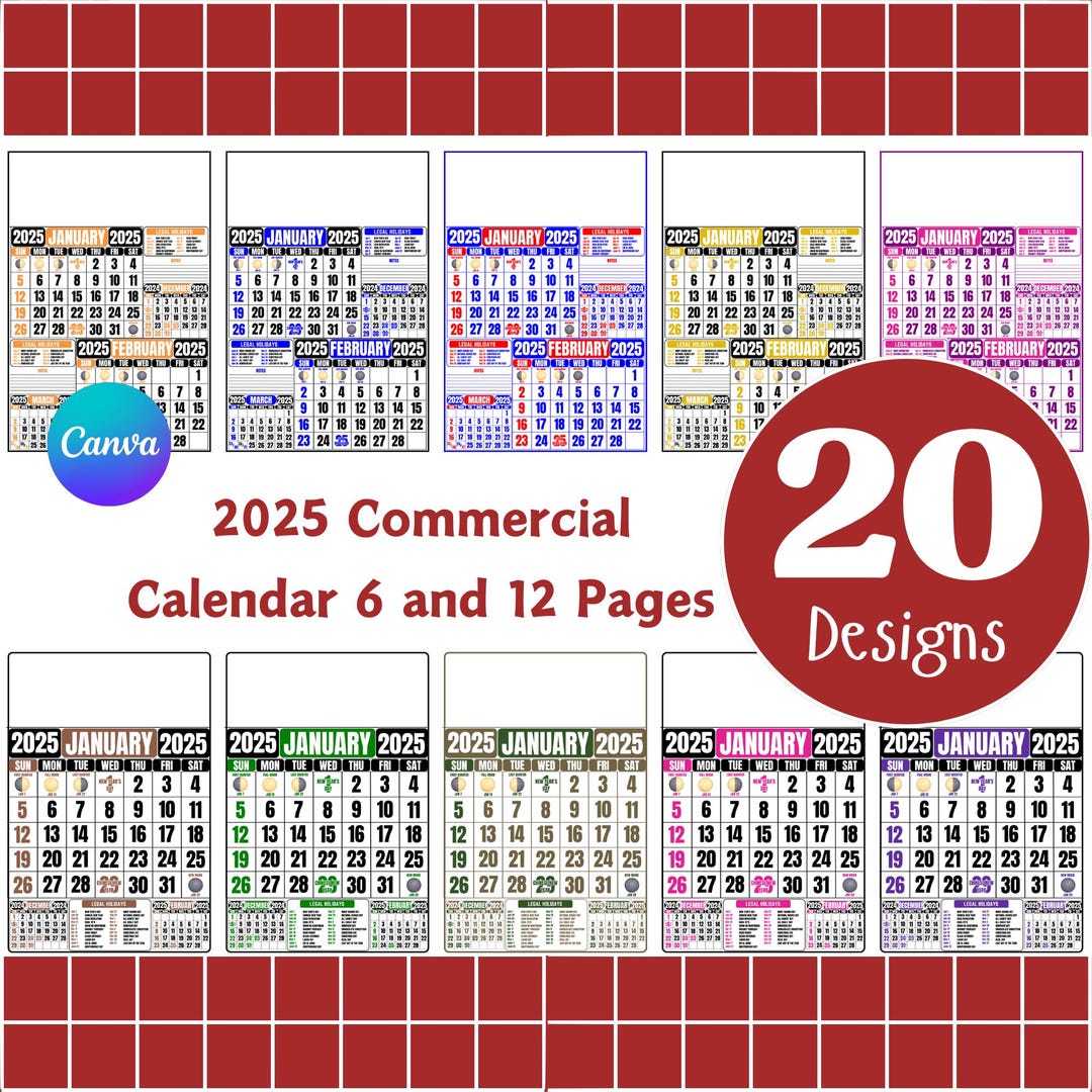 2025 Commercial Calendar Template, Folio/legal Size (canva Editable) - Etsy