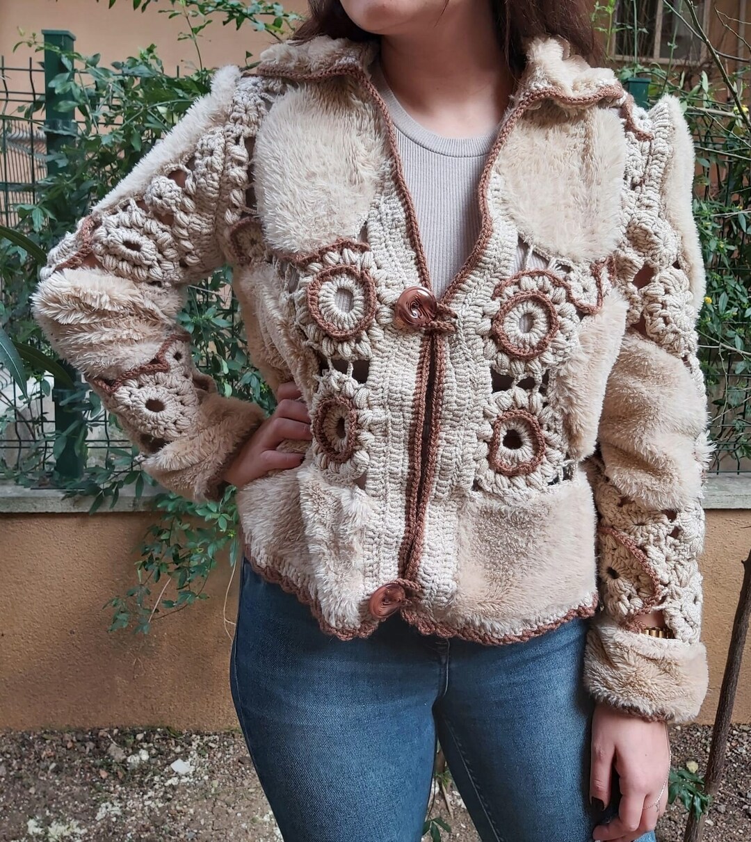 Irish Lace Crochet, Irish Lace Crochet Coat,handmade Coat,fake Fur ...
