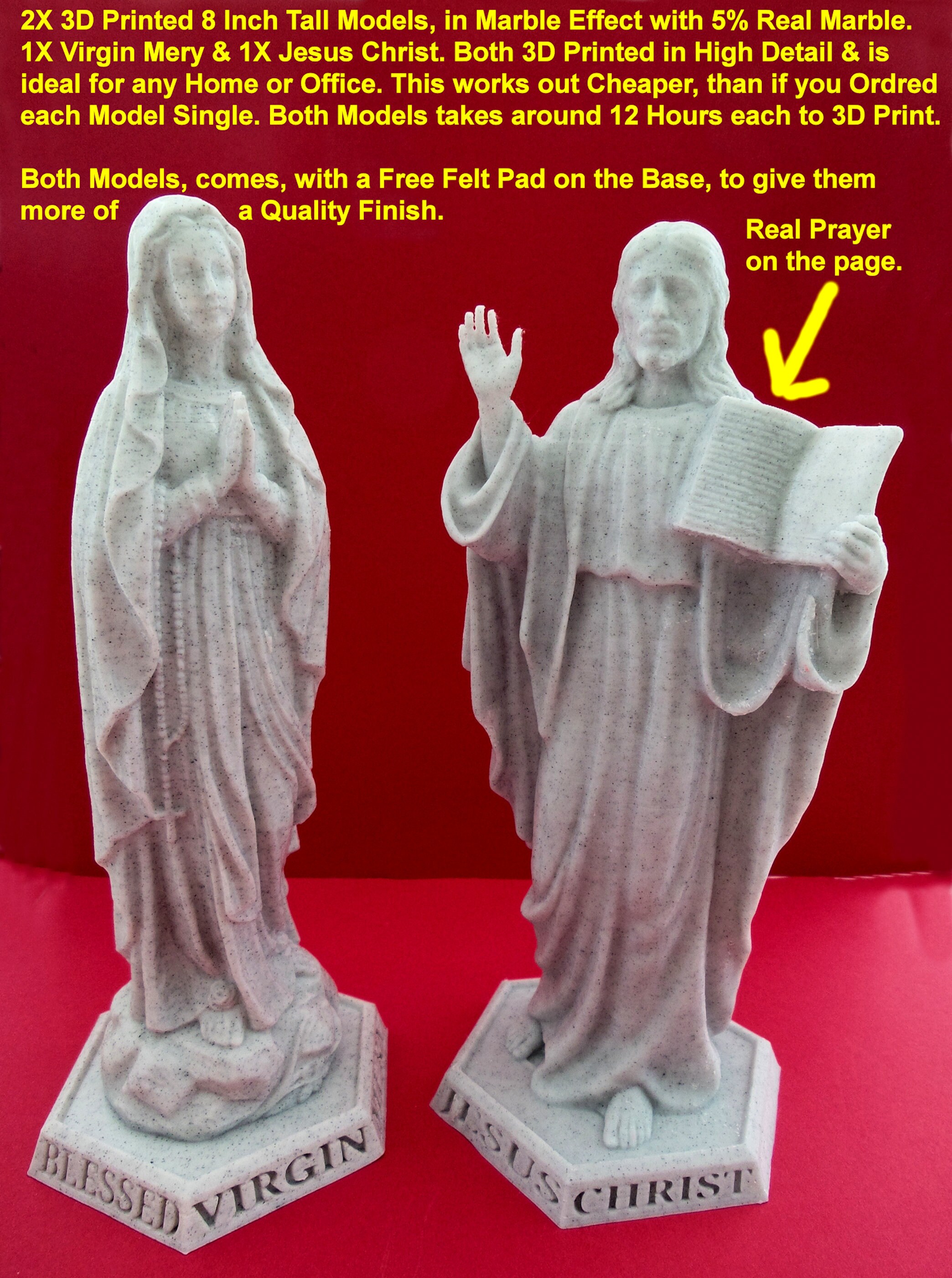Jesus Christ & Virgin Mary 3D Printed, Models in High Detail in Marbel ...