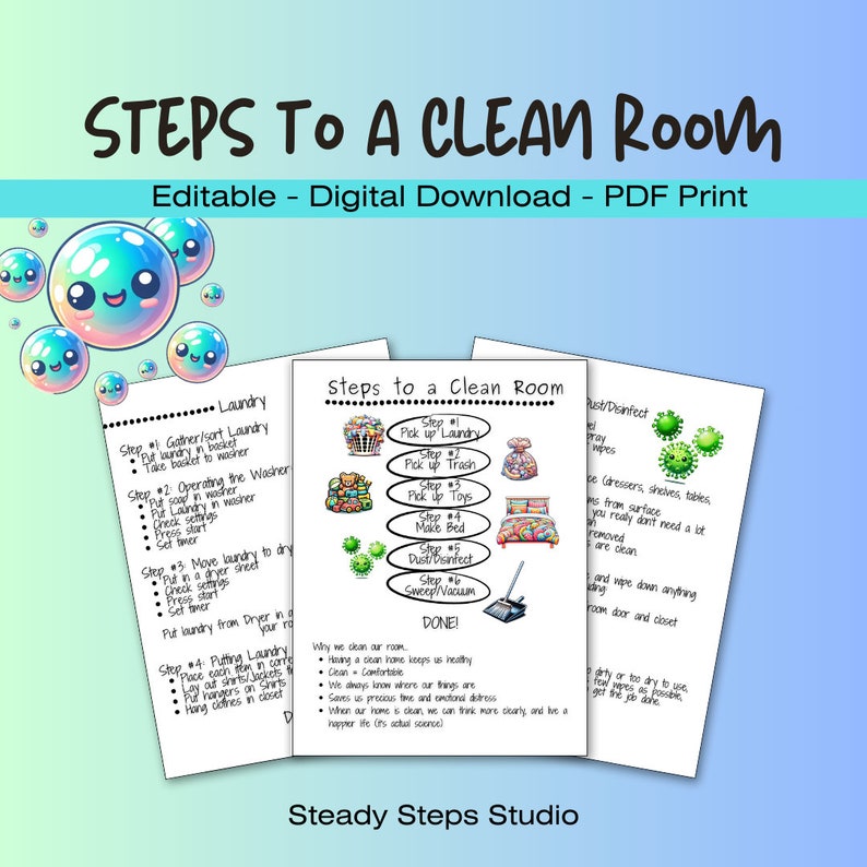 Kids' Bedroom Cleaning Checklist - Editable & Printable Chore Chart ...