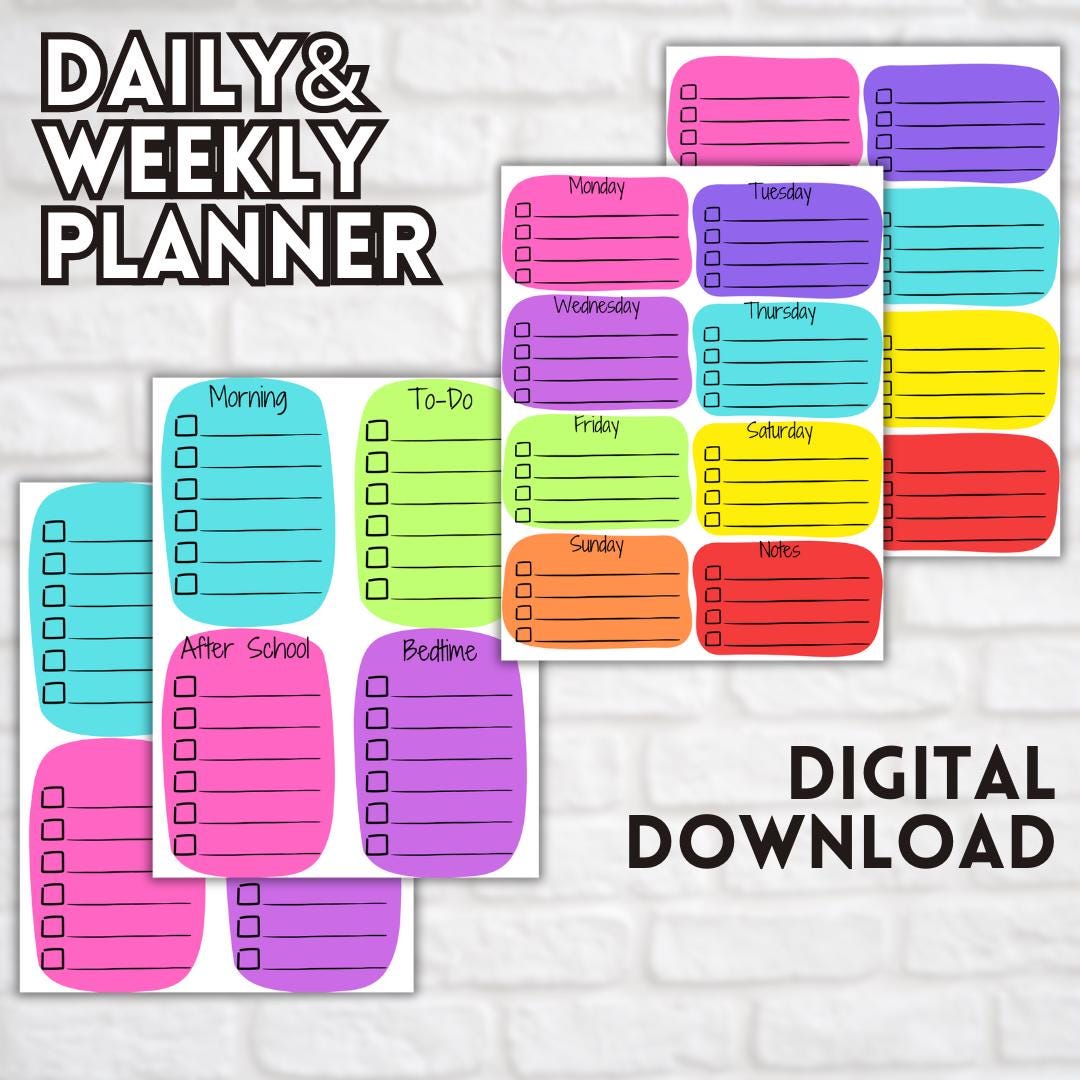 Printable Daily Weekly Checklist for Kids Families | Blank & Titled ...
