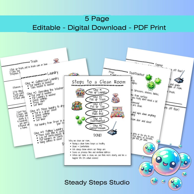 Kids' Bedroom Cleaning Checklist - Editable & Printable Chore Chart ...