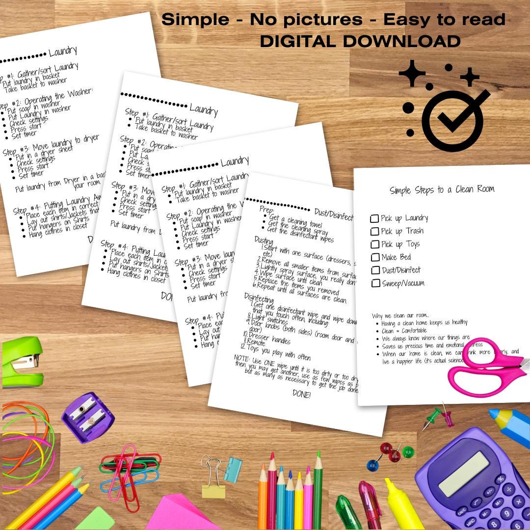 Printable Simple Bedroom Cleaning Checklist for Kids With ADHD, Autism ...