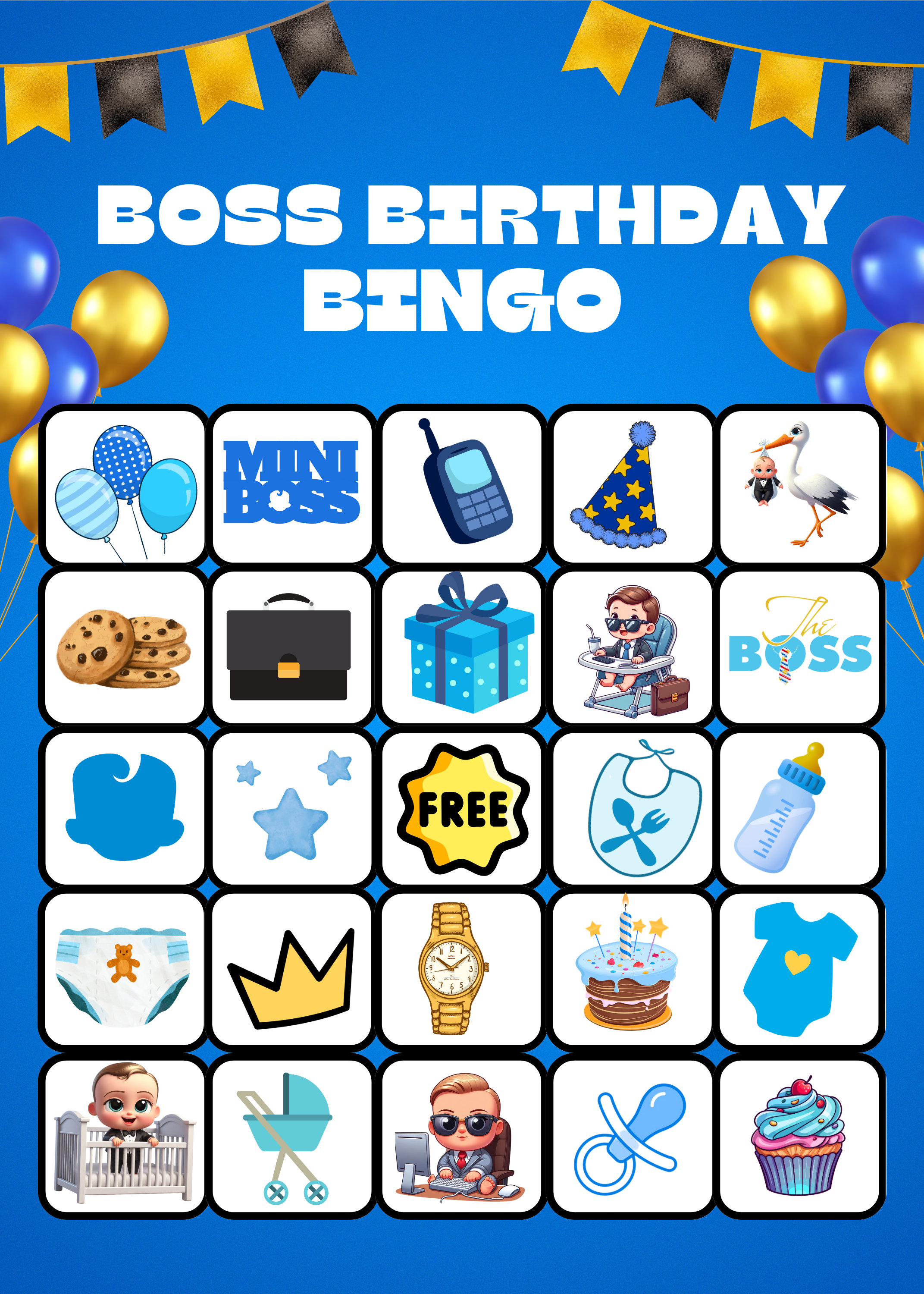 30 Bingo Cards BOSS Birthday Party Games - Etsy