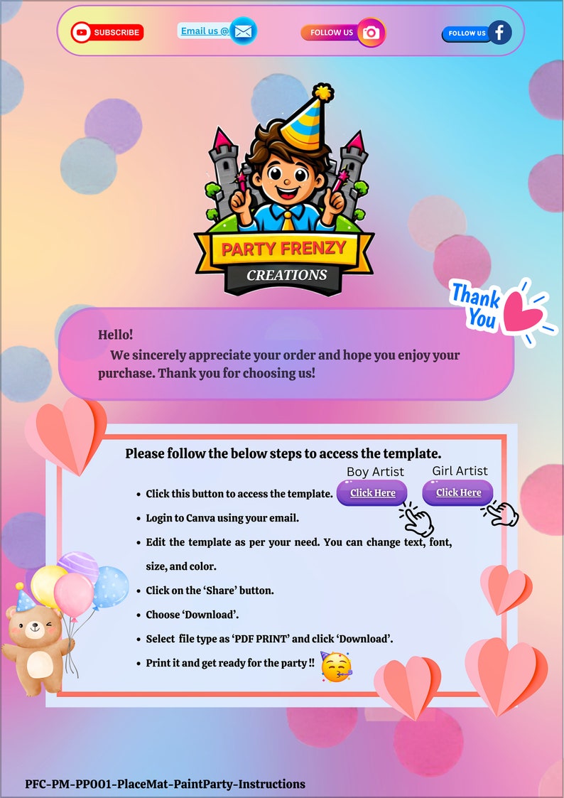 Placemat Coloring & Activity Sheet Paint Party Birthday Customizable ...