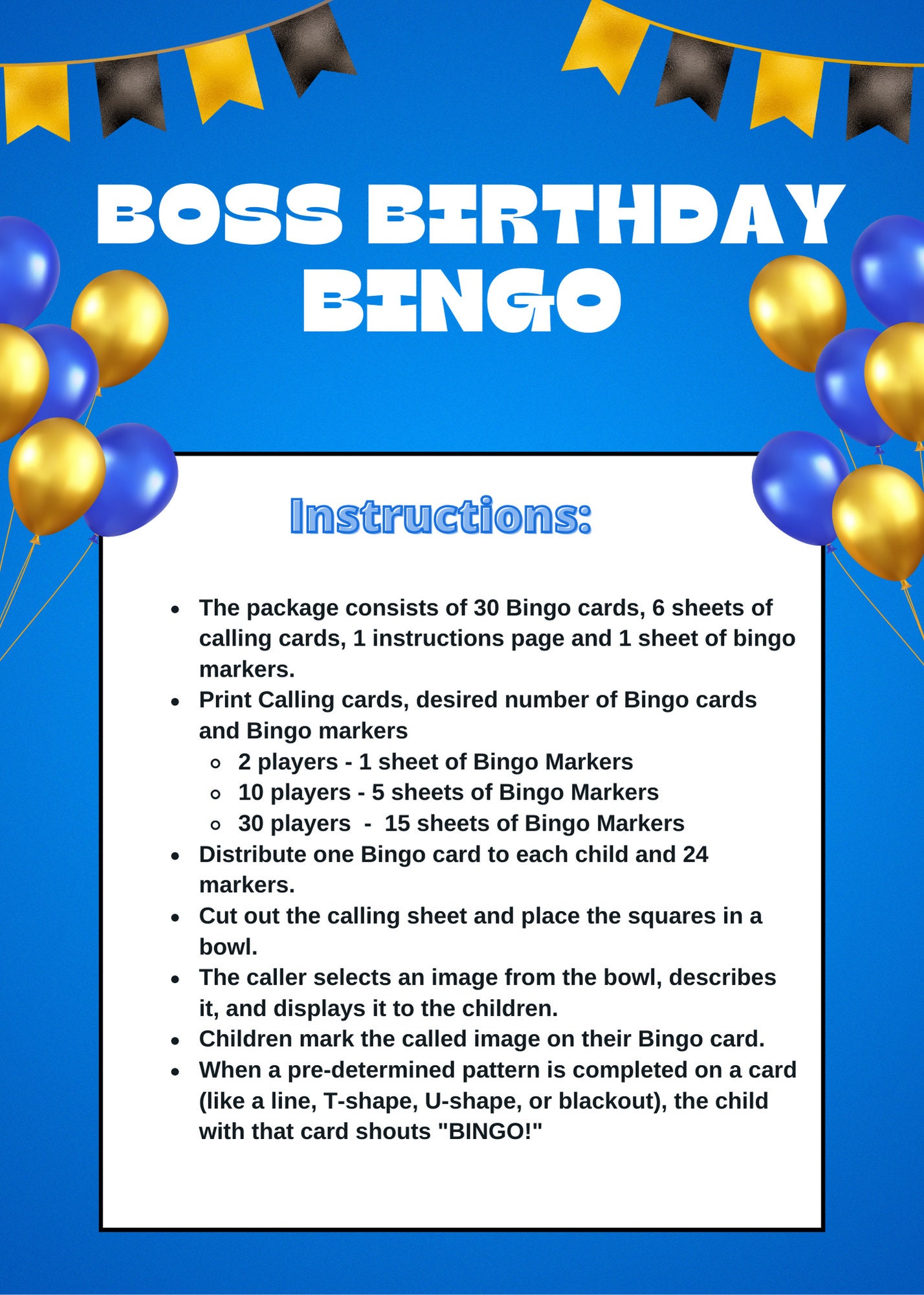 30 Bingo Cards BOSS Birthday Party Games - Etsy