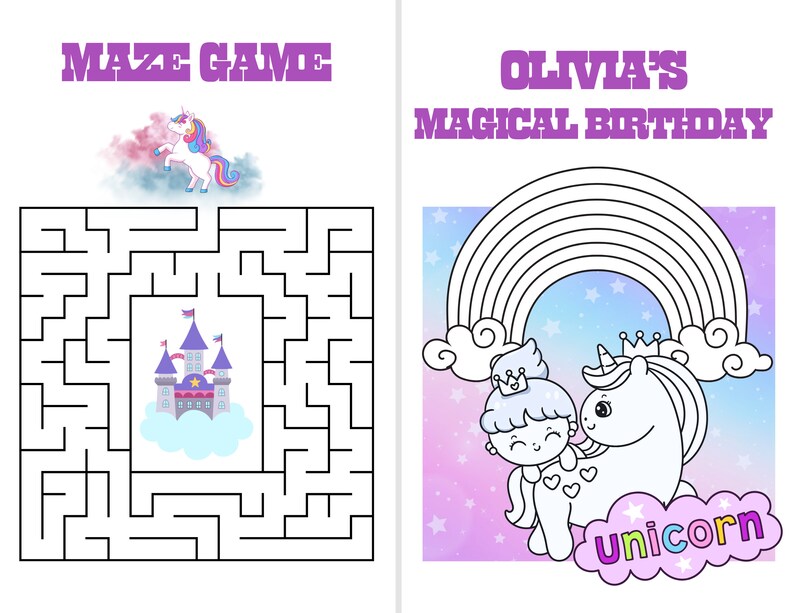 Coloring & Activity Pages Unicorn Birthday Customizable Instant ...