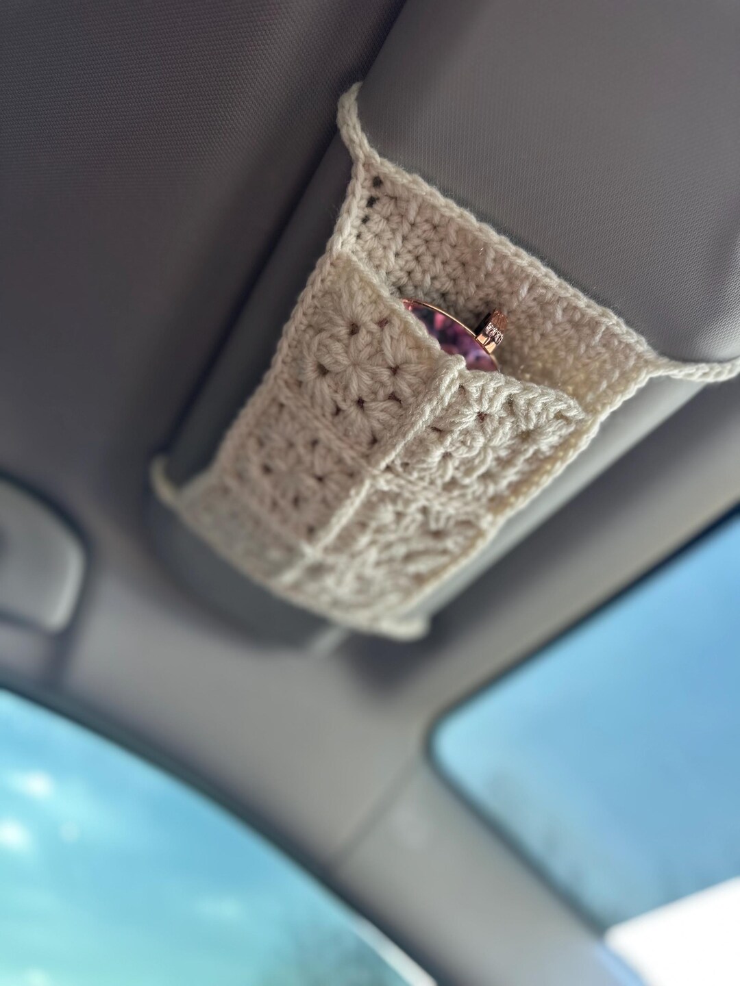 Crochet Custom Granny Square Car Visor Sunglasses Holder 2 Pack- Sunglasses- Car Accessory ...