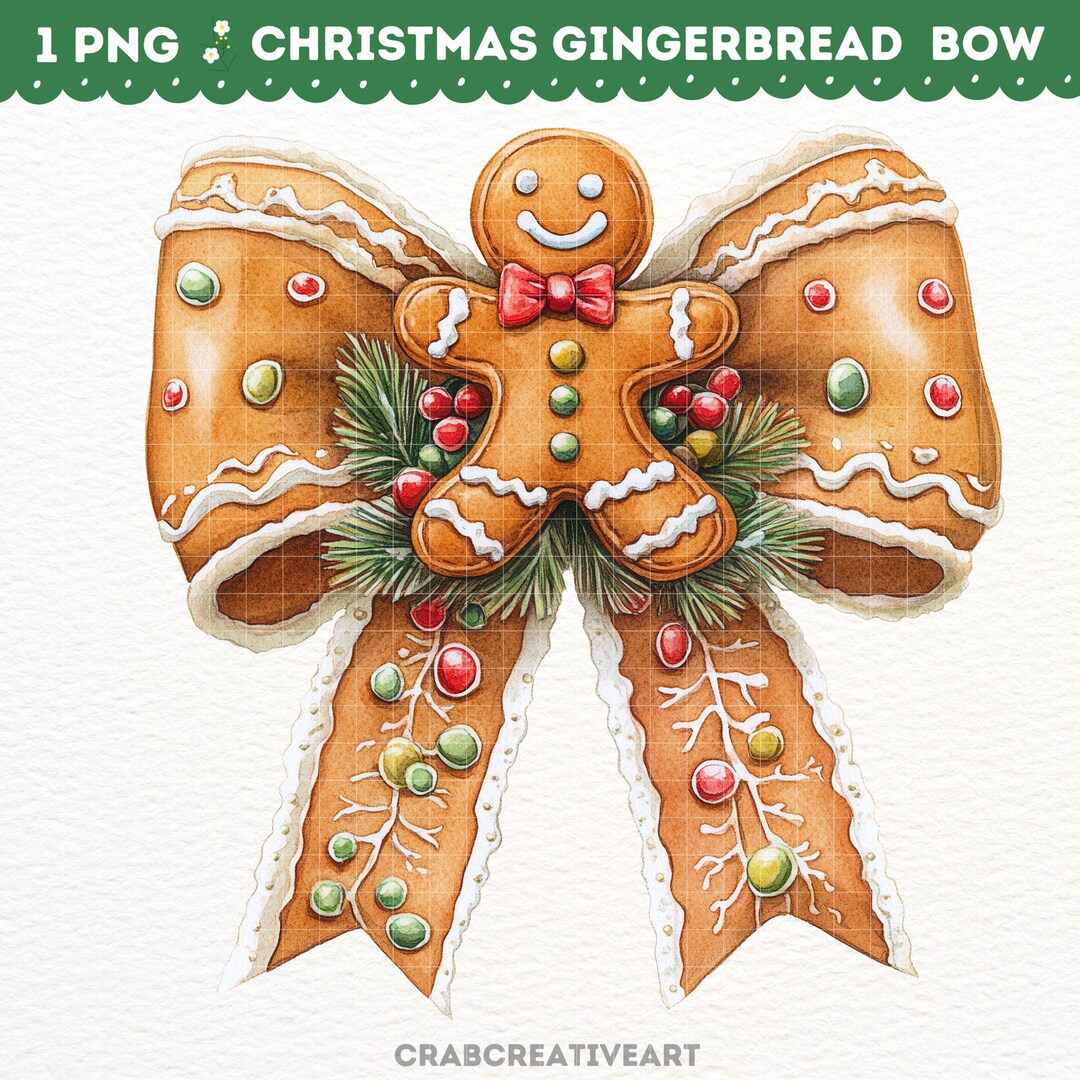 Gingerbread Man Clipart - Gingerbread Bow - Christmas Coquette Bow PNG ...