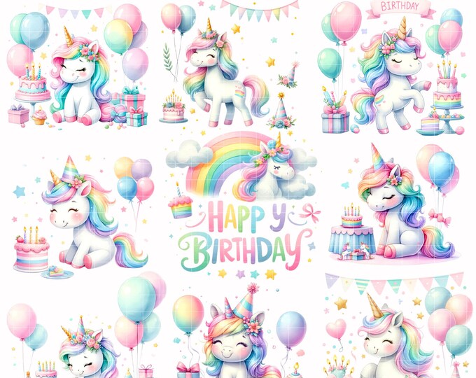 Rainbow Unicorn Clipart, Cute Unicorn PNG, Unicorn Birthday Party Clip ...