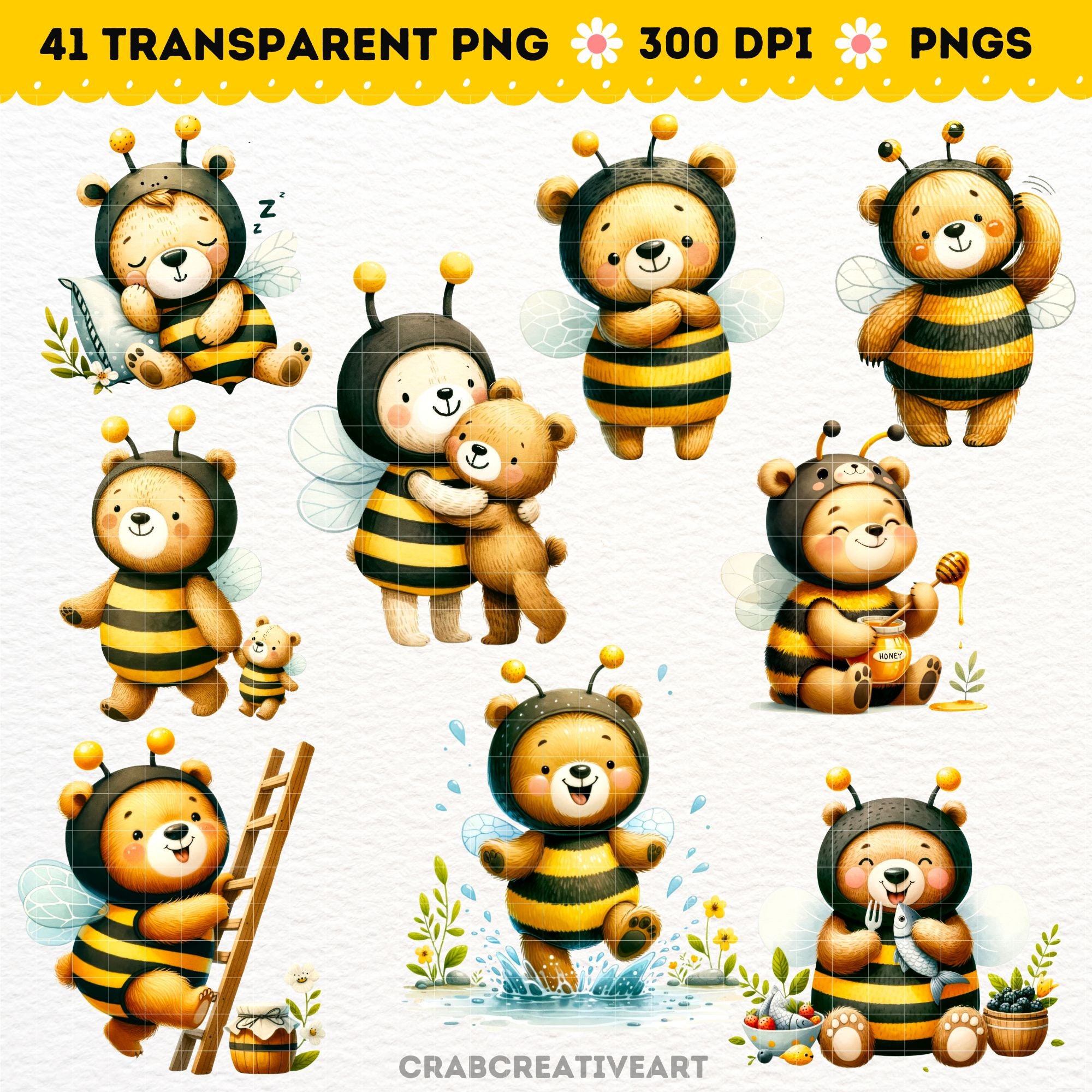 Bear-bee Themed Birthday Clipart for Invitations and Nursery Decor ...