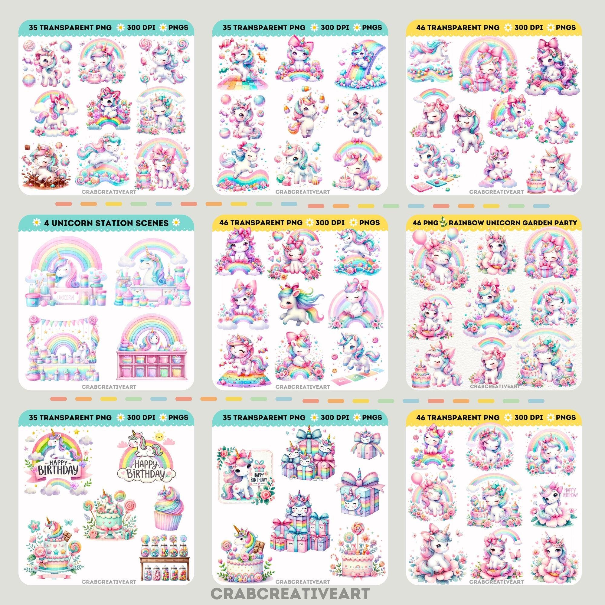 Rainbow Unicorn Bundle Clipart - Cute Unicorn PNG - Unicorn Birthday ...
