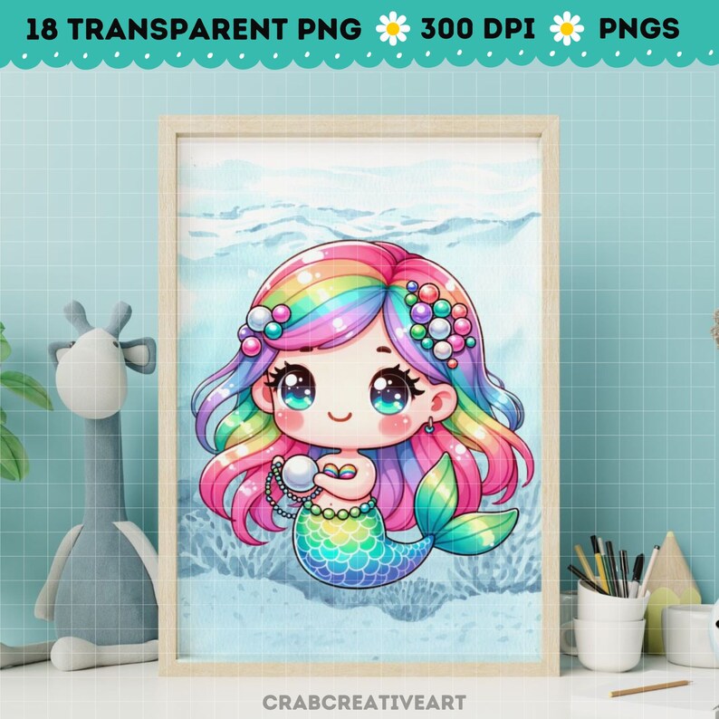 Mermaid Clipart, Rainbow Mermaid PNG, Printable Watercolor Clipart ...
