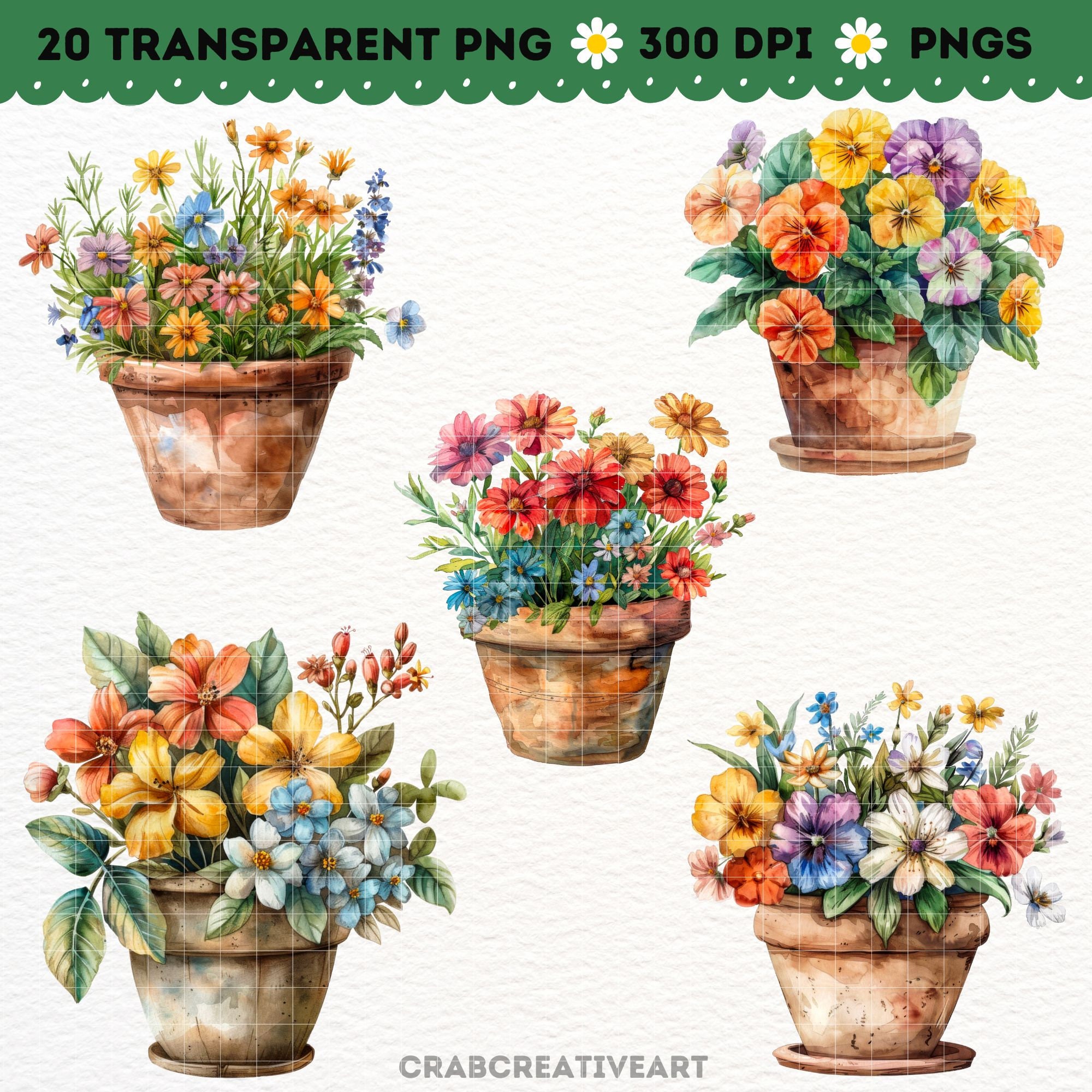 Spring Flowers in the Pot Clipart, Spring Flower Pot Illustration ...