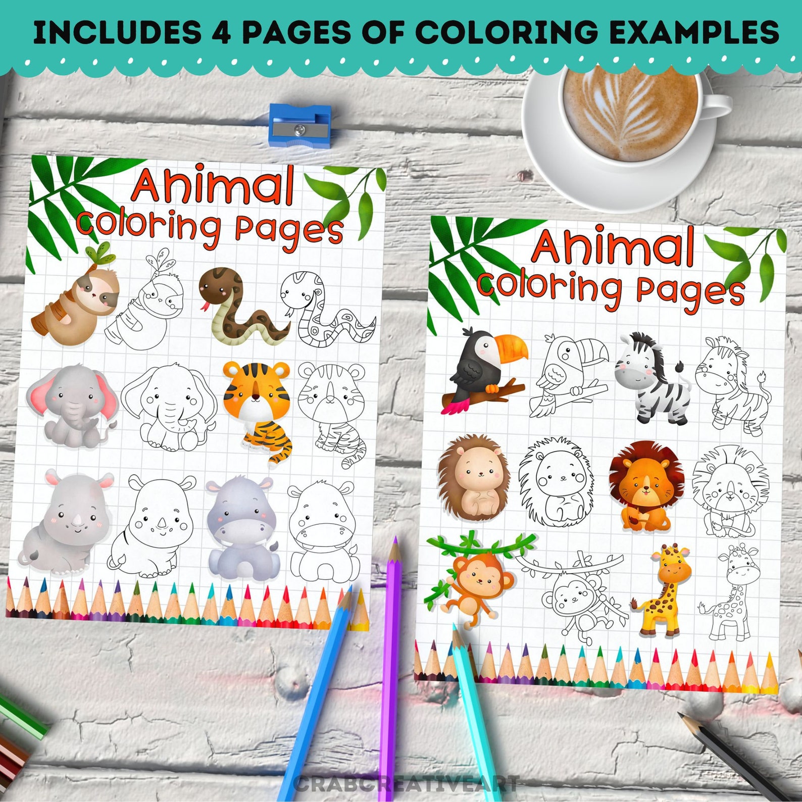 Jungle Animal Coloring Pages - Adult and Kids Coloring Book, Animal ...