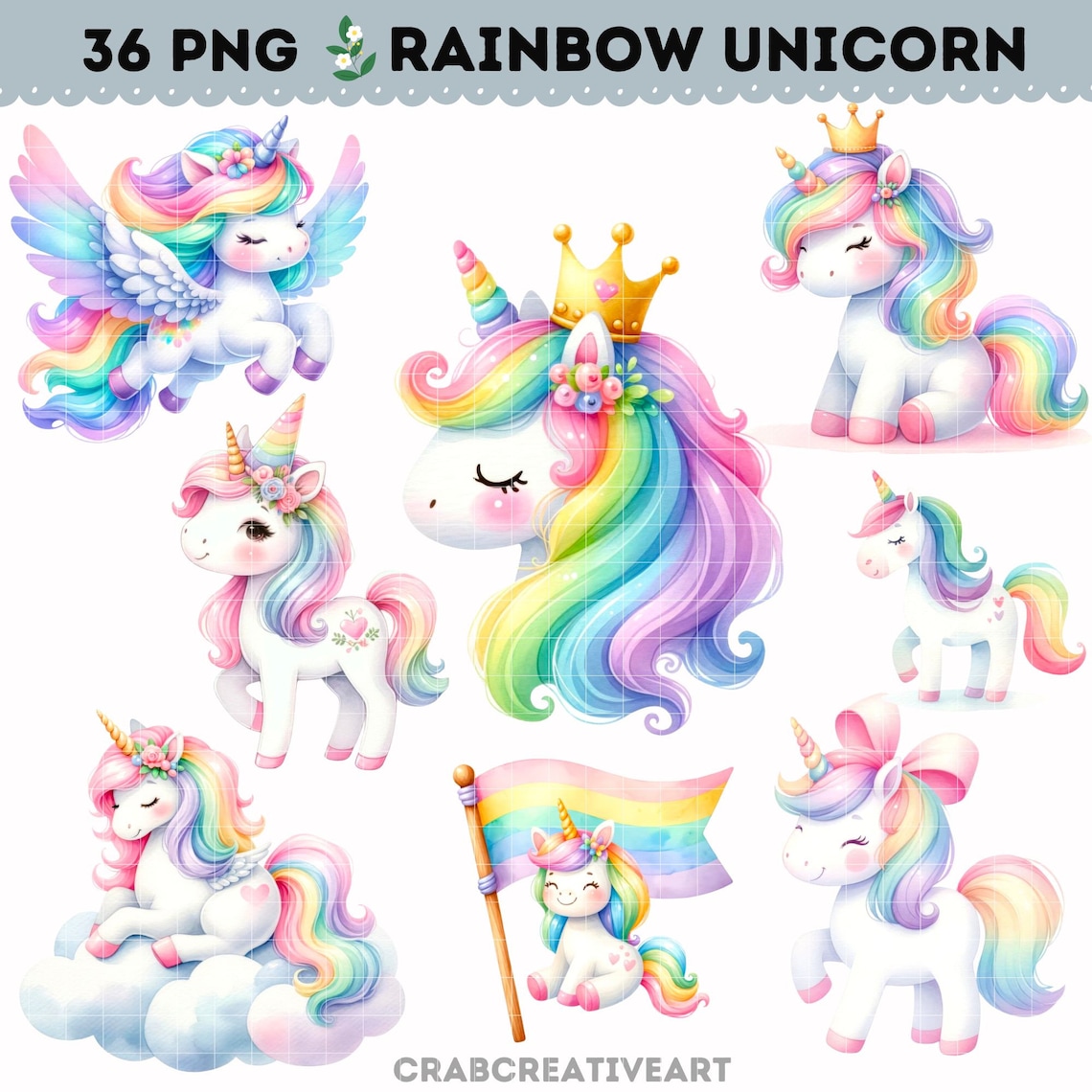Rainbow Unicorn Clipart, Cute Unicorn PNG, Unicorn Birthday Party Clip ...