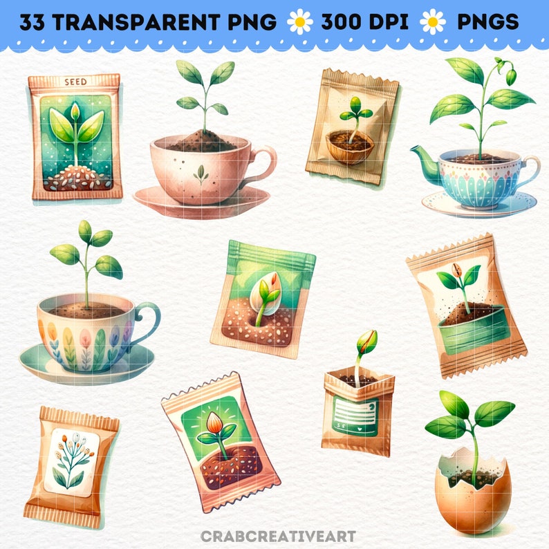 Watercolor Plant Sprouts Clipart, Plant Growth Process Illustrations ...