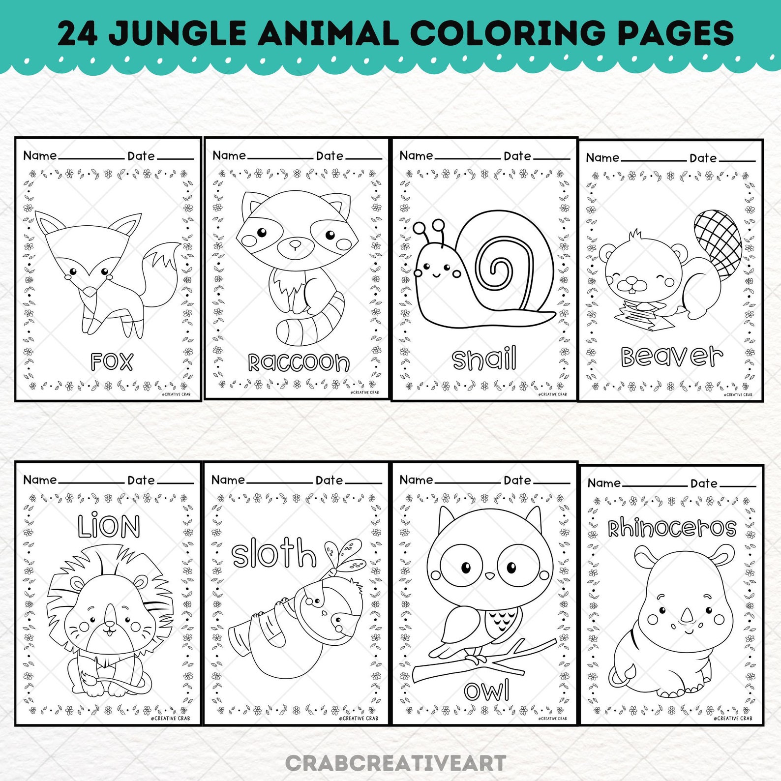 Jungle Animal Coloring Pages - Adult and Kids Coloring Book, Animal ...