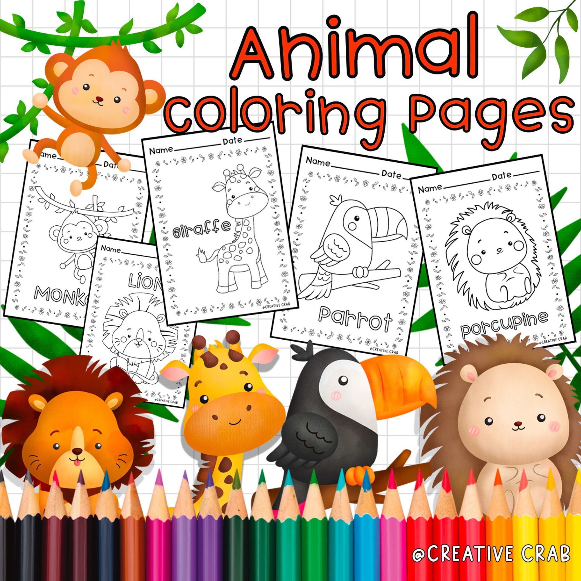 Jungle Animal Coloring Pages - Adult and Kids Coloring Book, Animal ...