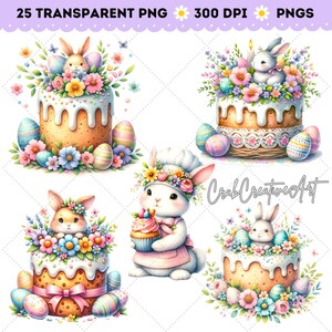 Cute Easter Bunny Clipart, Watercolor Decorations With Cake Cupcake ...