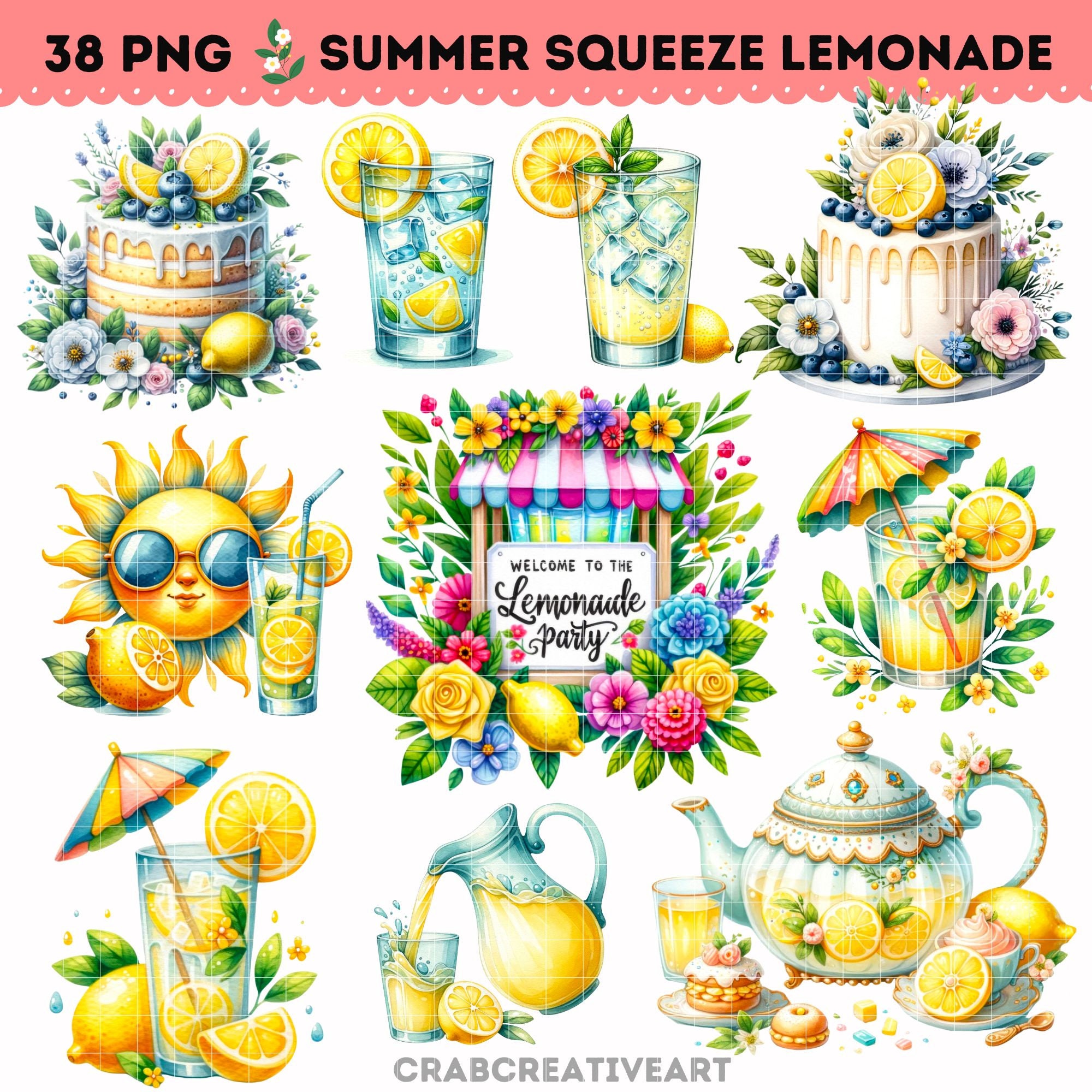 Watercolor Lemon Clipart, Lemonade PNG, Lemon Twig Clipart, Lemon ...