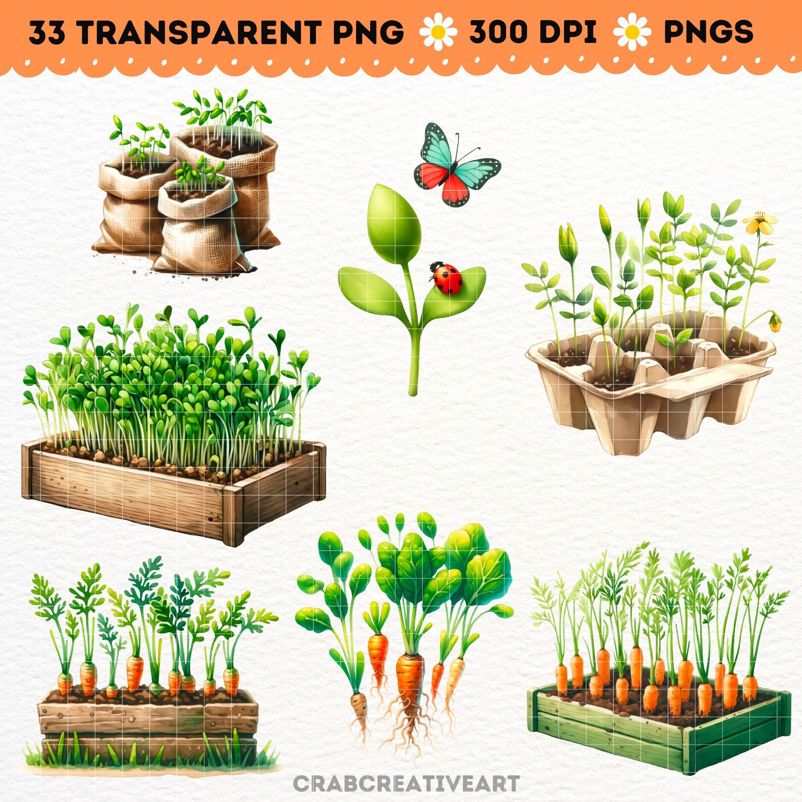 Watercolor Sprout & Grow Clipart - Potted Seedlings Clipart - Seedlings ...