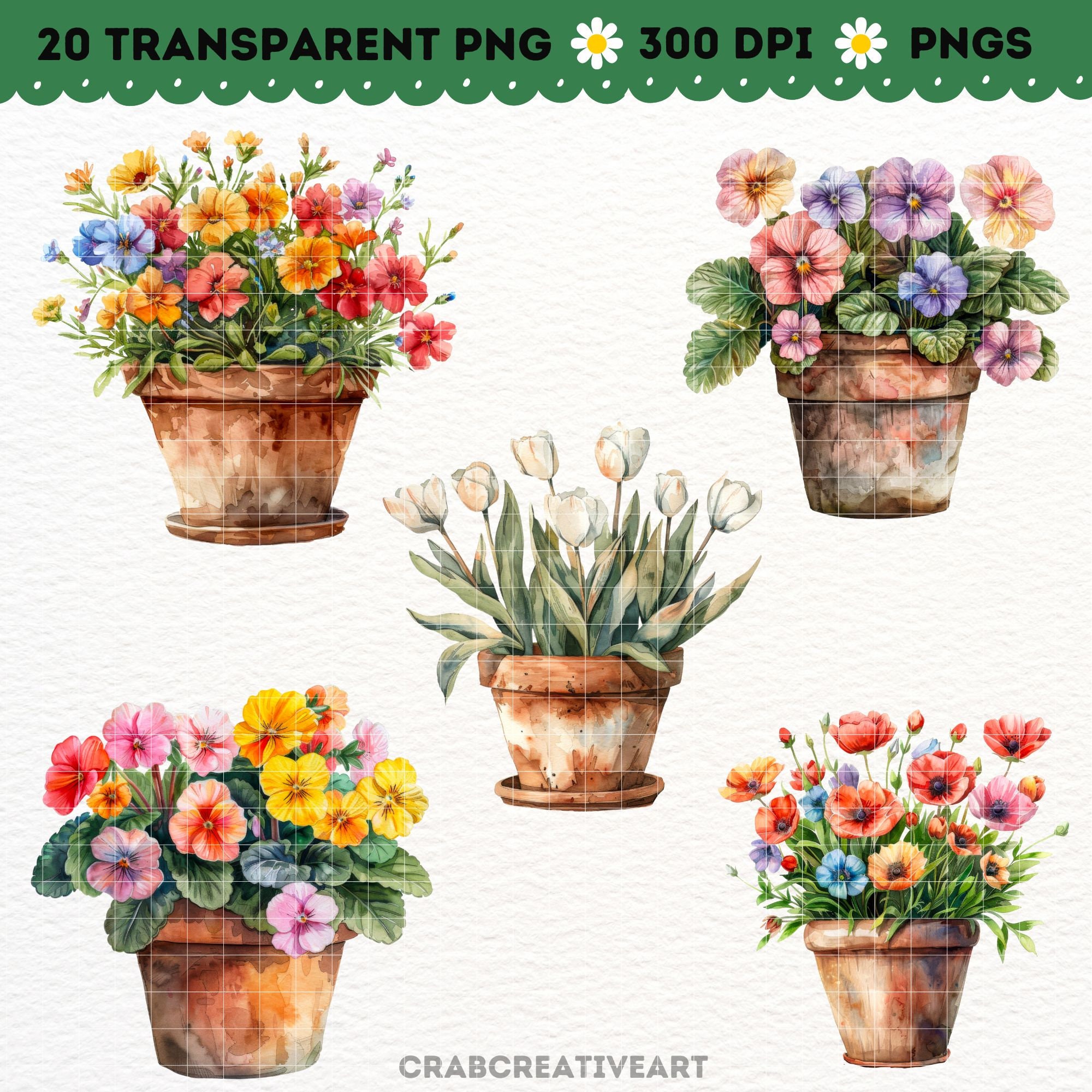 Spring Flowers in the Pot Clipart, Spring Flower Pot Illustration ...