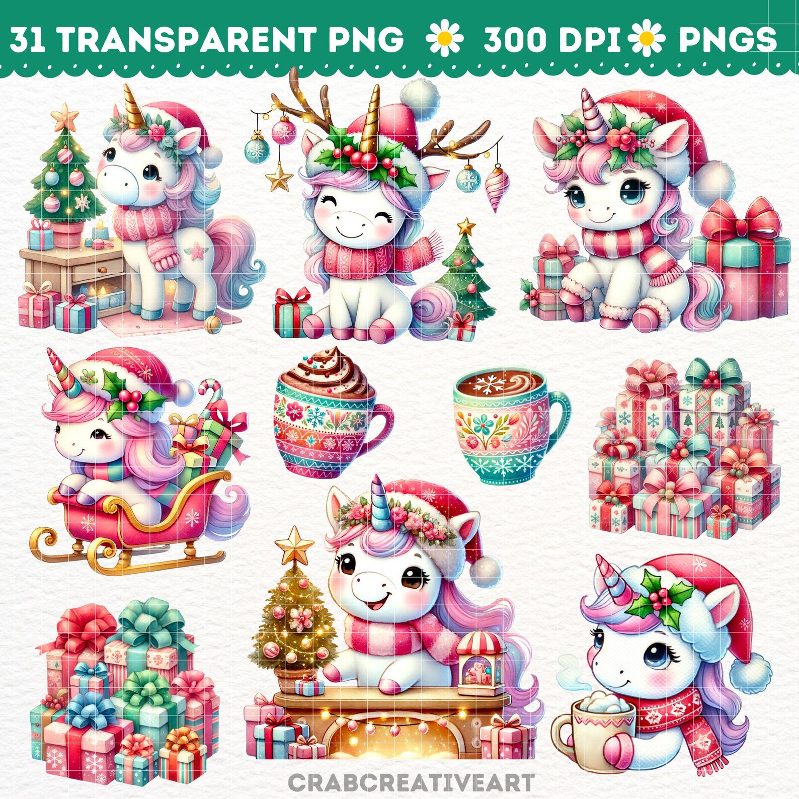 Baby Christmas Unicorn Clipart - Winter Unicorn Clipart - Rainbow ...