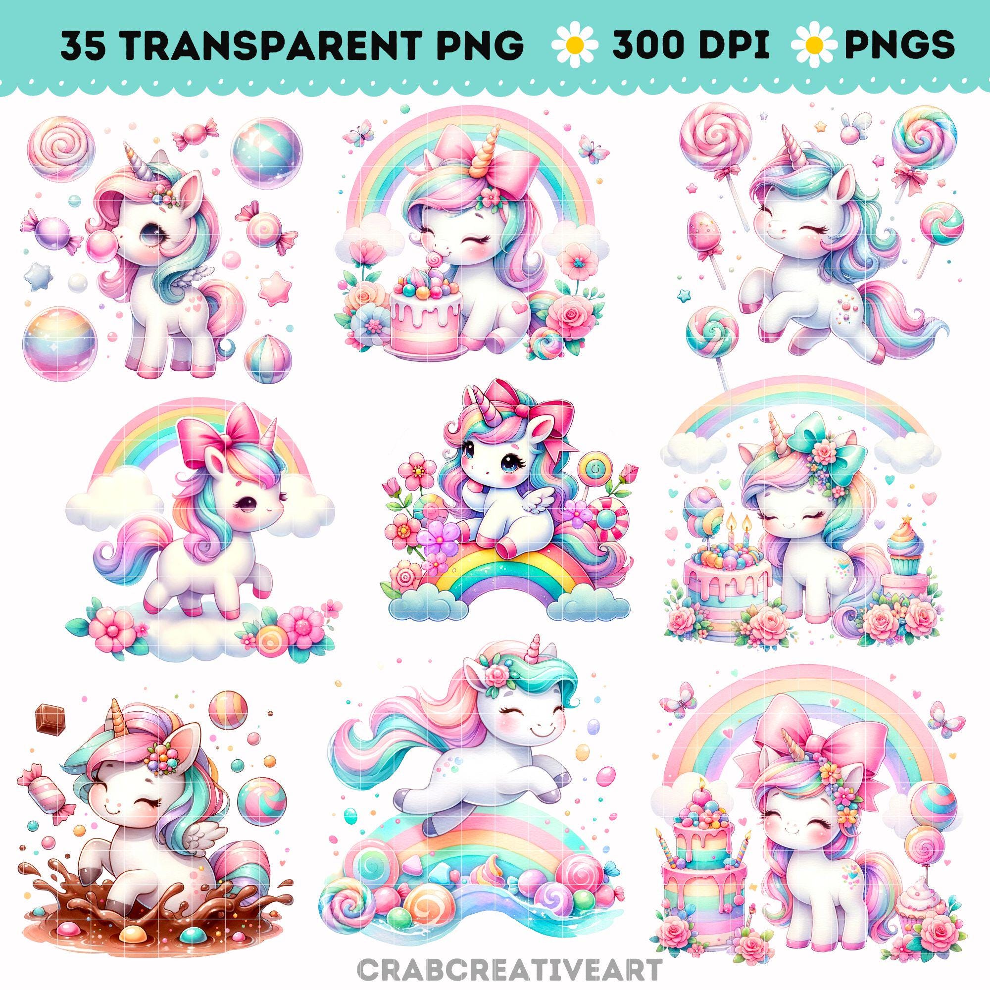 Sweet Magic Unicorns Watercolor Clipart - Rainbow Unicorn PNG - Unicorn ...