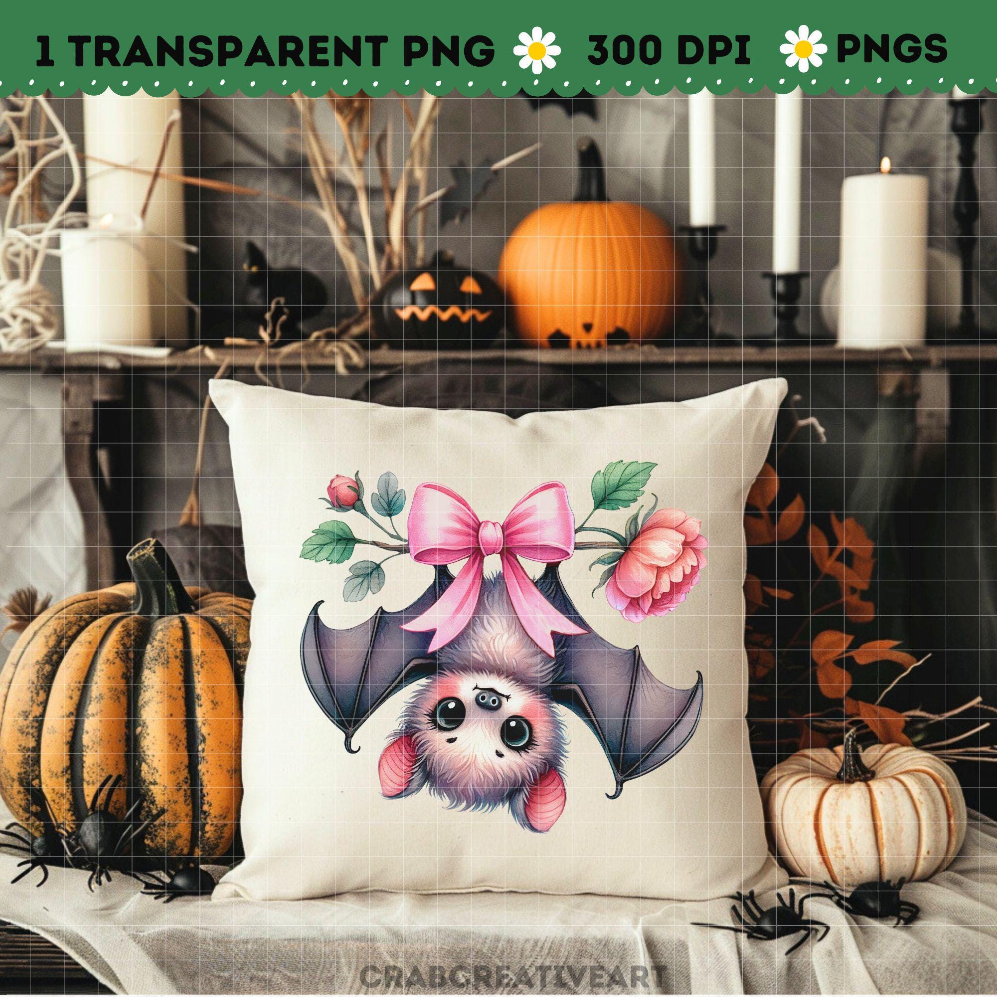 Coquette Bat With Pink Bow and Rose Halloween PNG - Halloween Bat ...