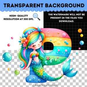 Mermaid Alphabet Clipart - Mermaid PNG - Rainbow Mermaid Clipart ...