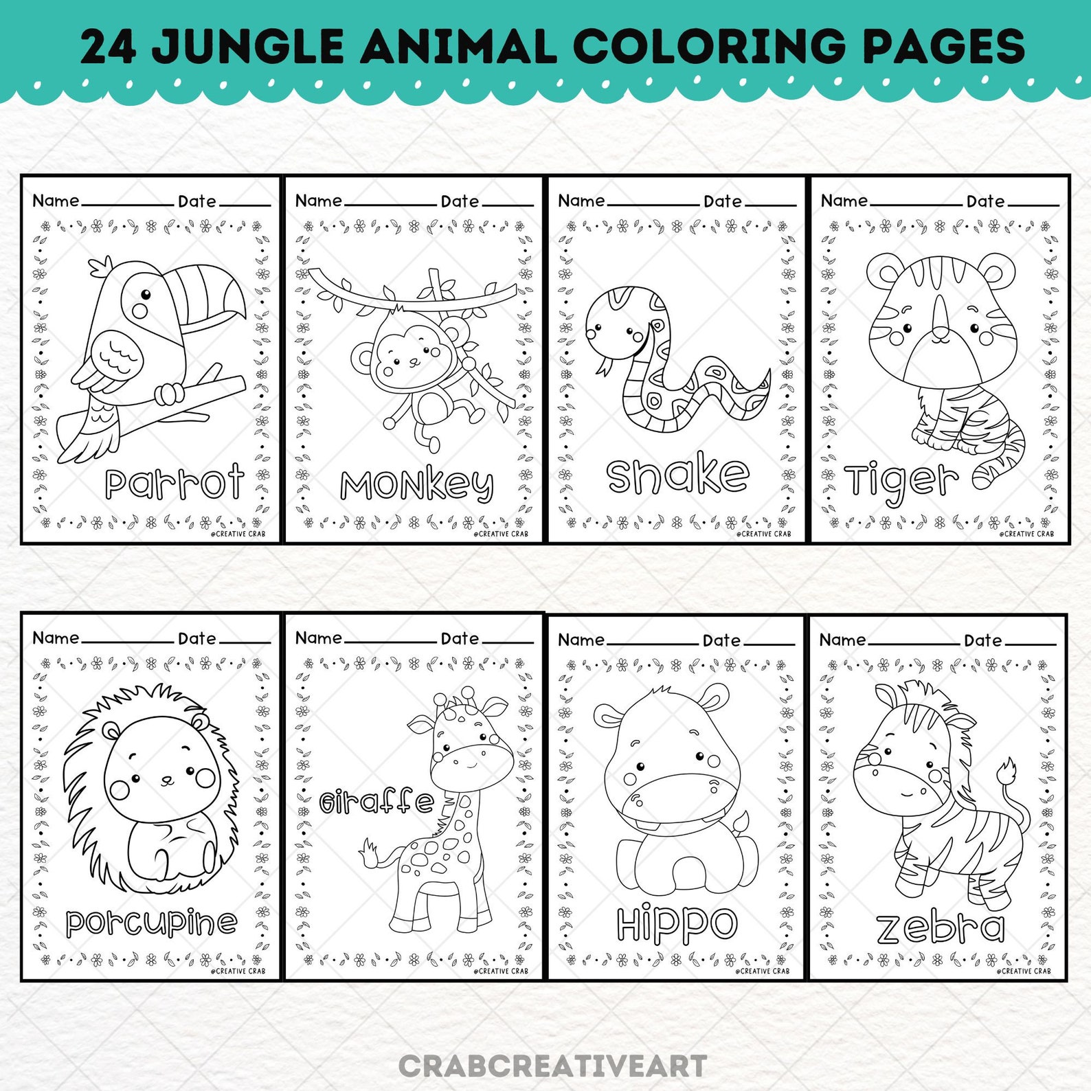 Jungle Animal Coloring Pages - Adult and Kids Coloring Book, Animal ...