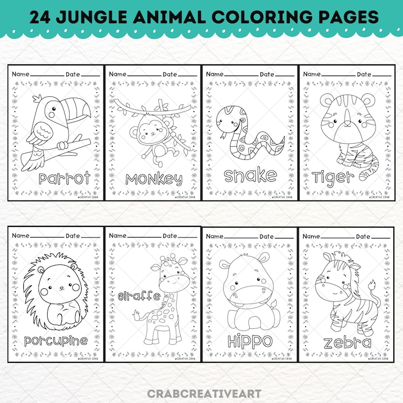 Jungle Animal Coloring Pages Adult and Kids Coloring Book, Animal ...