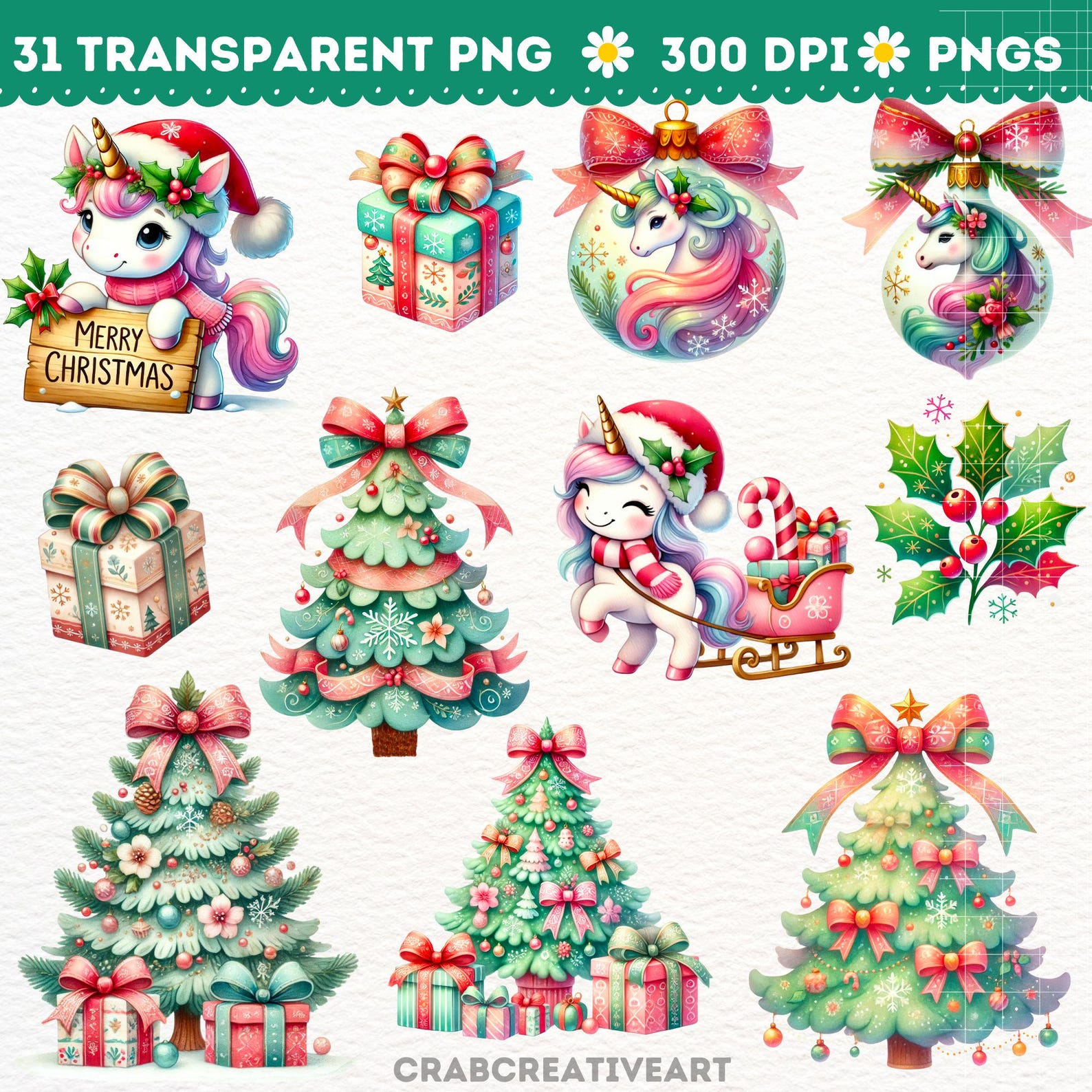Baby Christmas Unicorn Clipart - Winter Unicorn Clipart - Rainbow ...