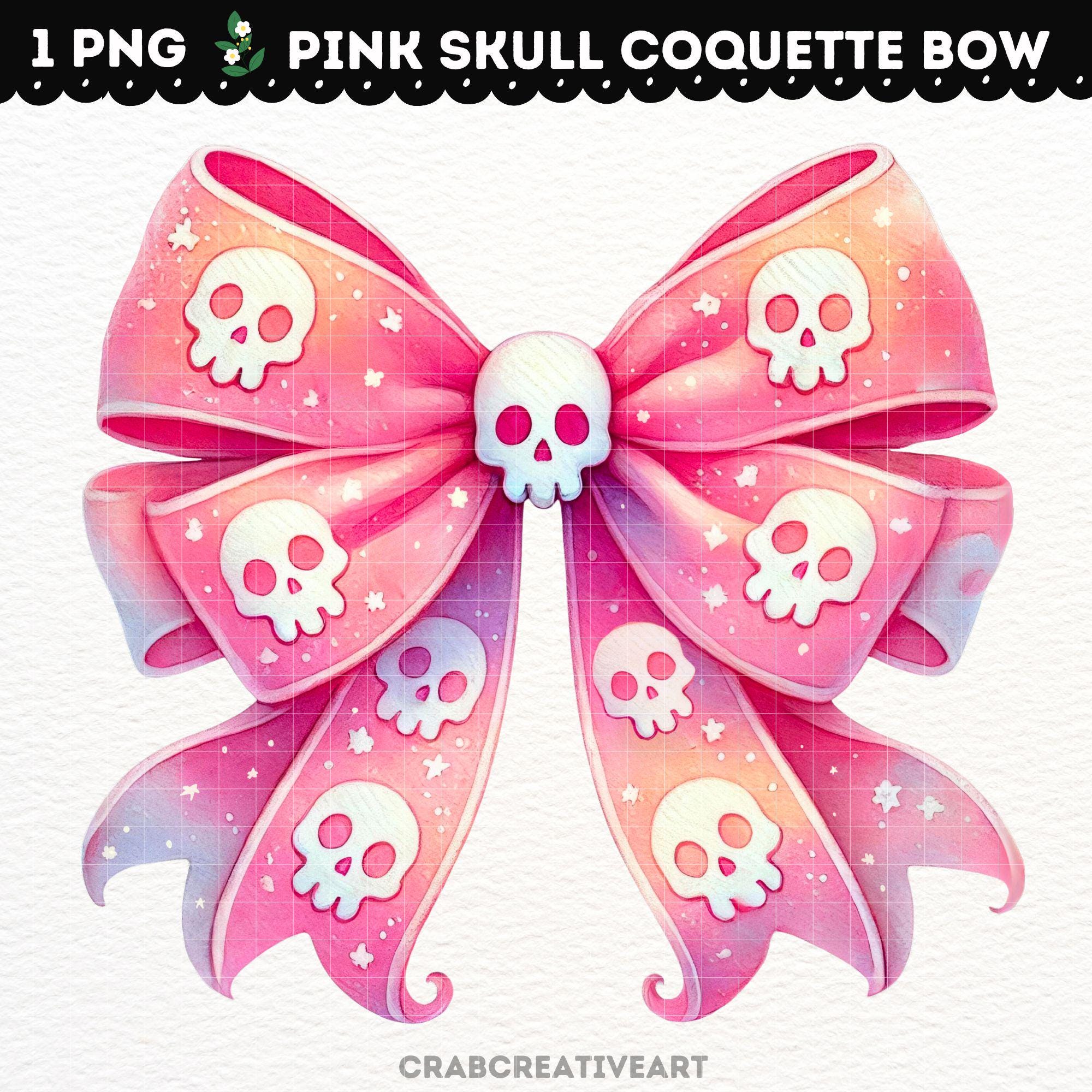 Pink Skull Coquette Bow PNG for Sublimation - Cute Halloween Pink Bow ...