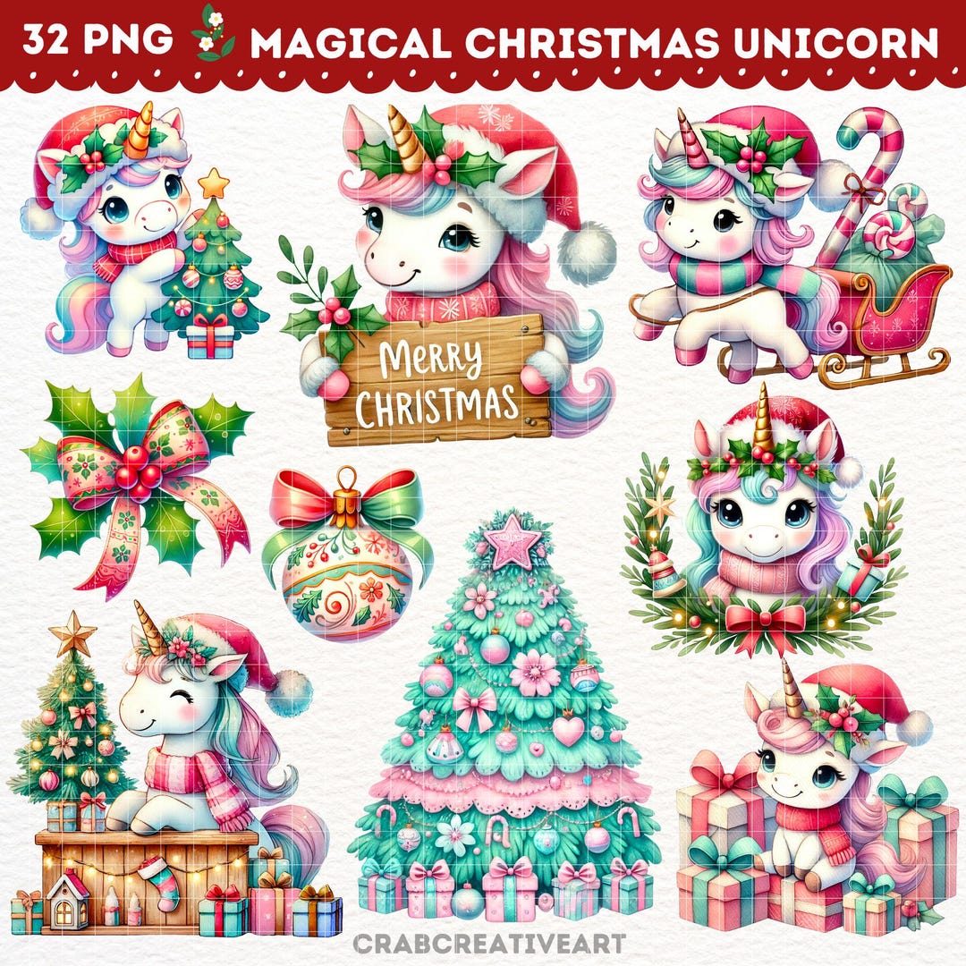 Magical Unicorn Graphics - Kawaii Christmas Unicorns PNG - Christmas ...