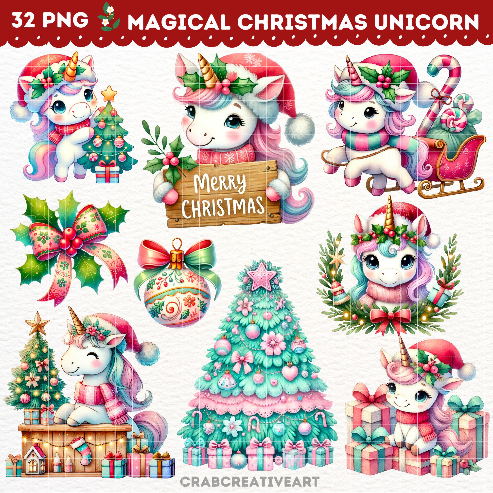 Magical Unicorn Graphics - Kawaii Christmas Unicorns PNG - Christmas ...