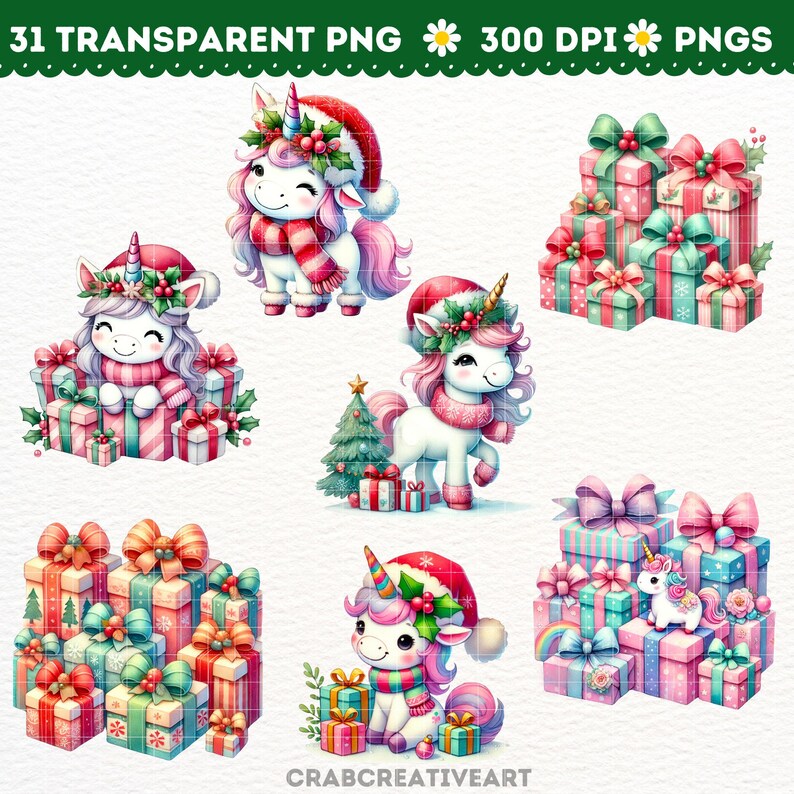 Christmas Unicorn Clipart, Cute Unicorn PNG, Unicorn Christmas Party ...
