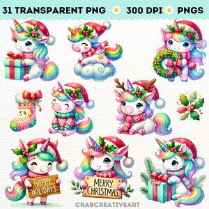 Elf & Rainbow Unicorn Holiday Magic Clipart - Cute Magical Unicorn ...