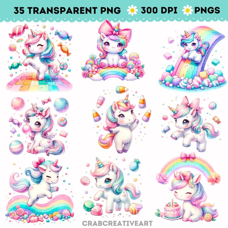 Sweet Magic Unicorns Watercolor Clipart - Rainbow Unicorn PNG - Unicorn ...