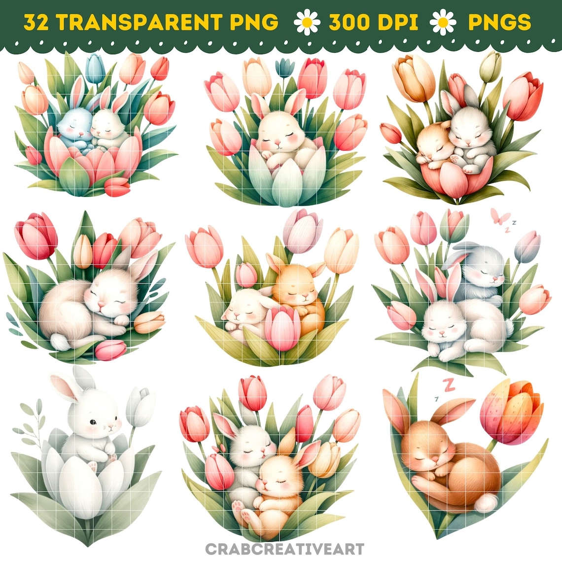 Watercolor Sleeping Bunny Clipart for Nursery Wall Art, Adorable Rabbit ...